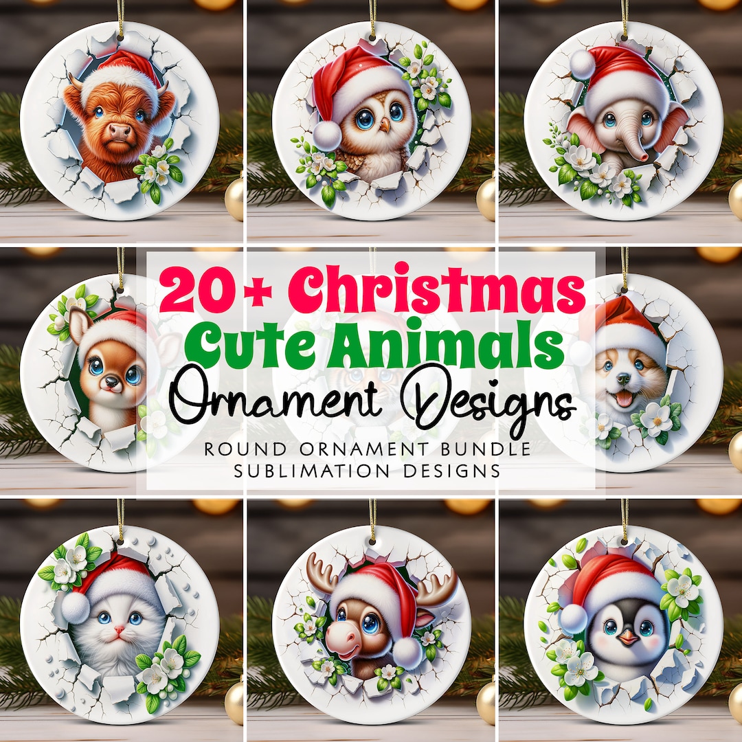 Cute Animals Christmas Break Through Ornament Bundle PNG Sublimation ...