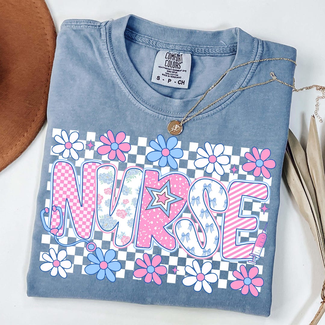 Preppy Checkered Nurse Blue Floral PNG, Nurse Life Png, Nicu RN CNA Png ...