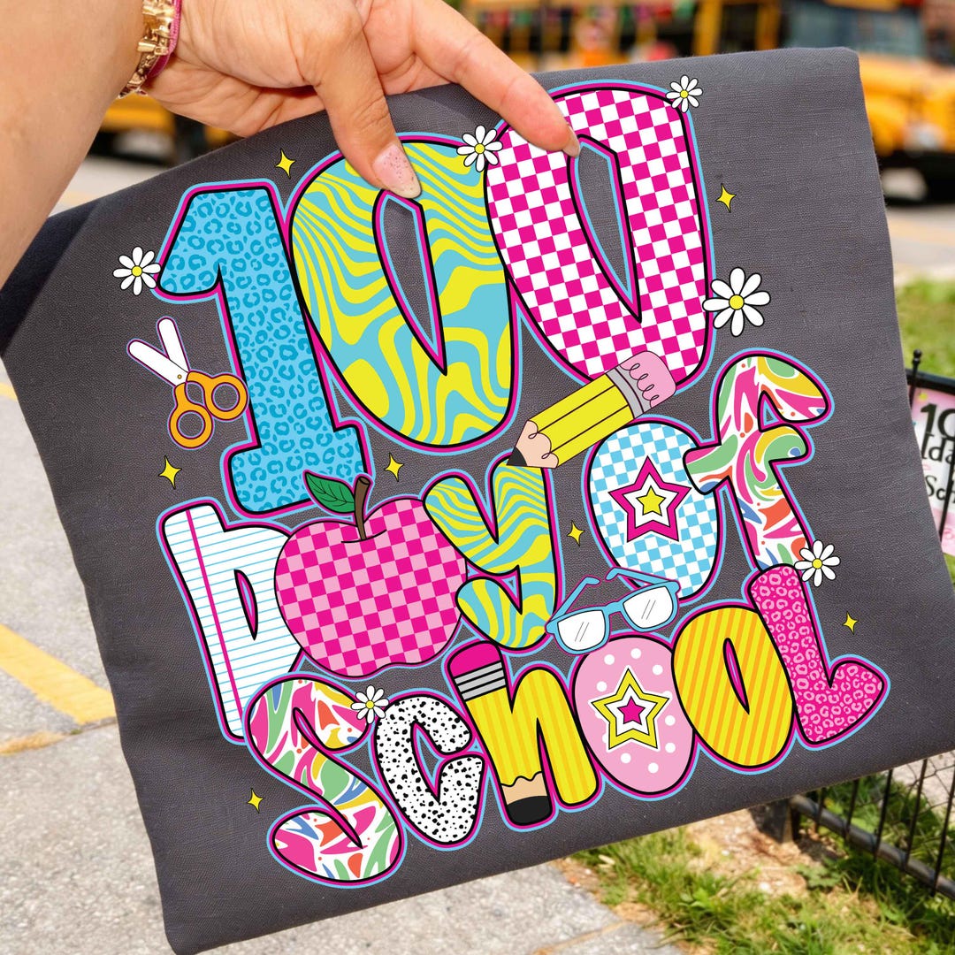 Preppy 100 Days of School Png, Retro School Png, Kids 100 Days of ...