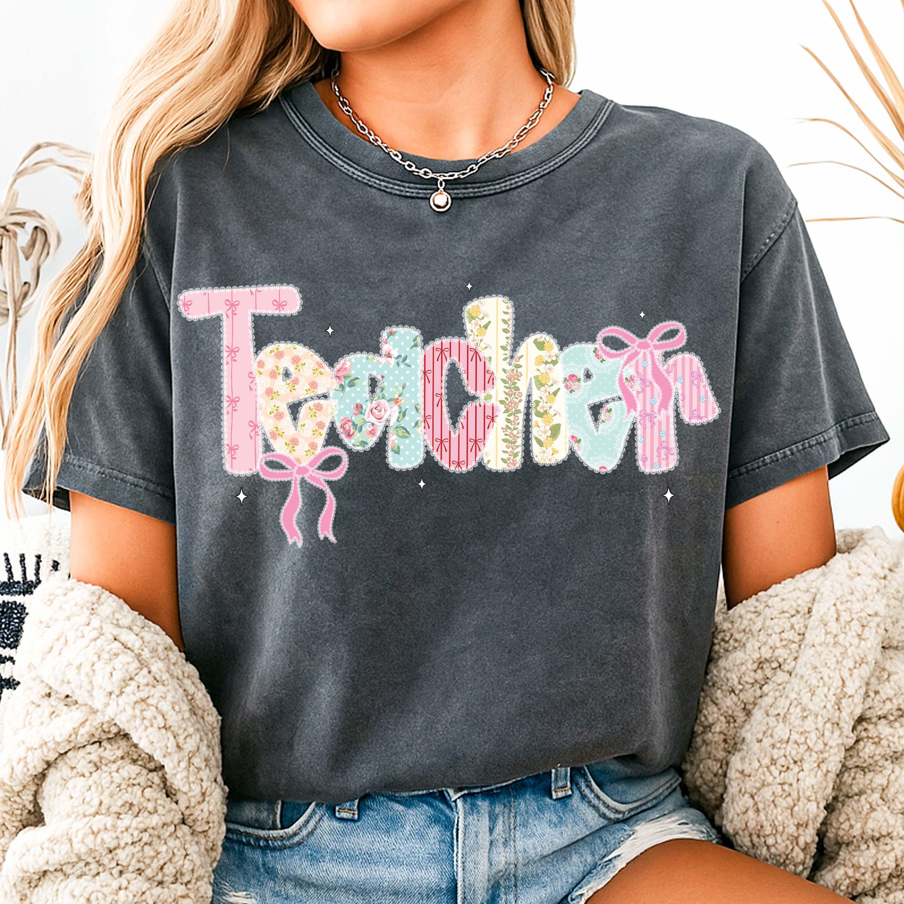 Coquette Lace Teacher Png, Preppy Back to School Png, Teacher Bow Shirt ...