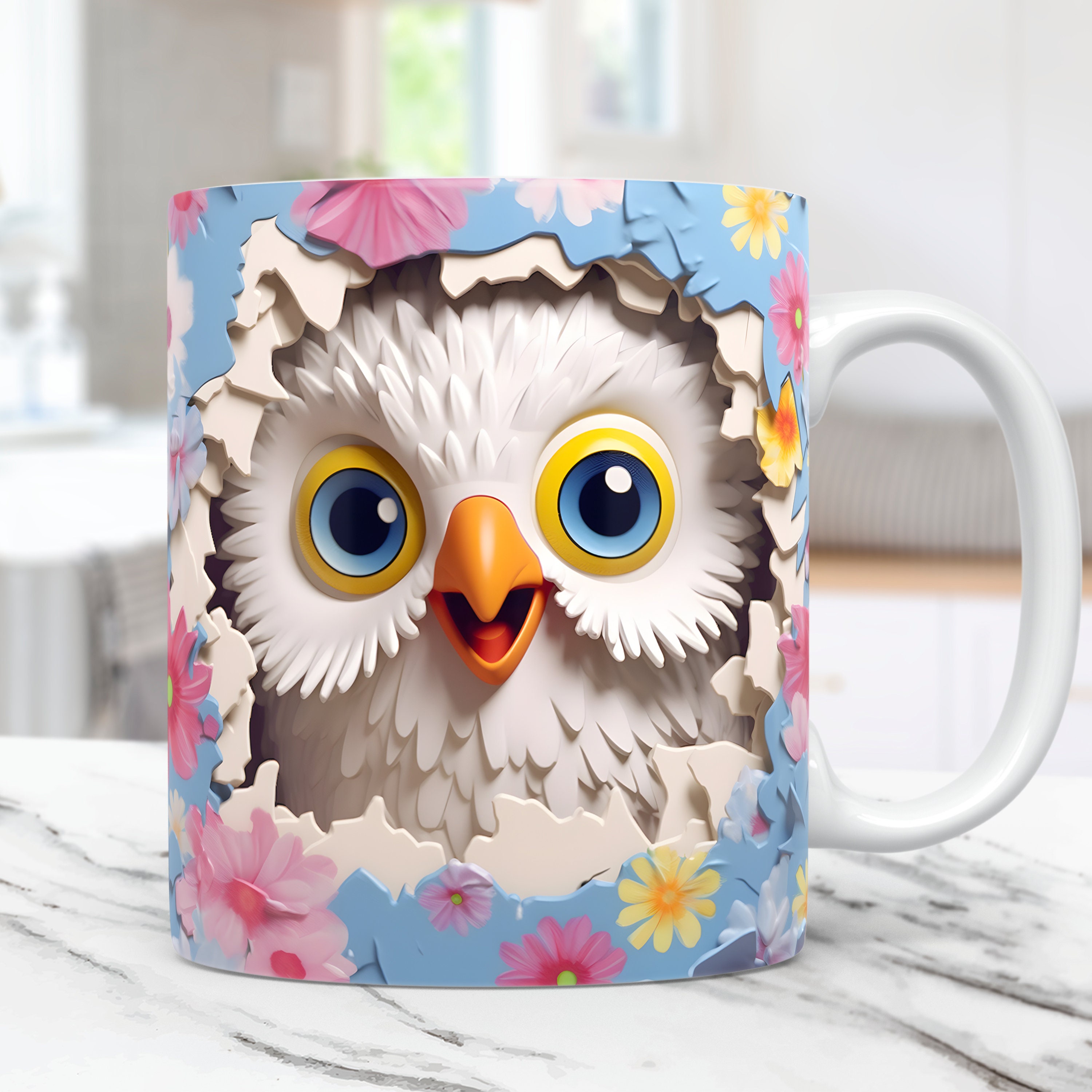 3D Owl Mug Wrap Flower and Owl Mug Wrap Sublimation Design - Etsy