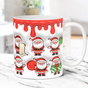 3D Santa Mug Wrap Christmas Santa Mug Wrap Sublimation Design PNG, 3D ...