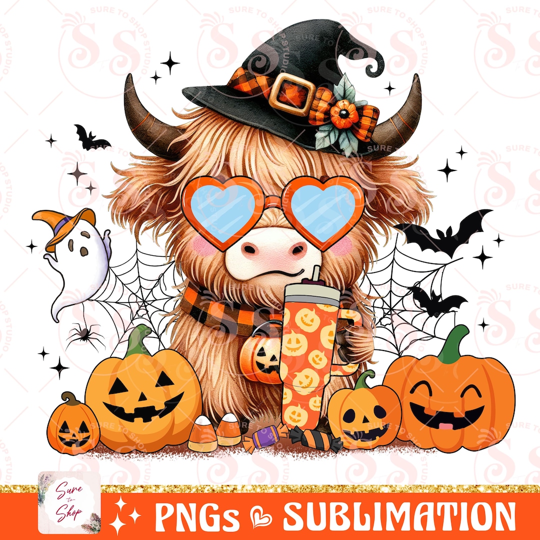 Halloween Highland Cow PNG, Retro Halloween Png, Ghost Cows Png, Bull ...