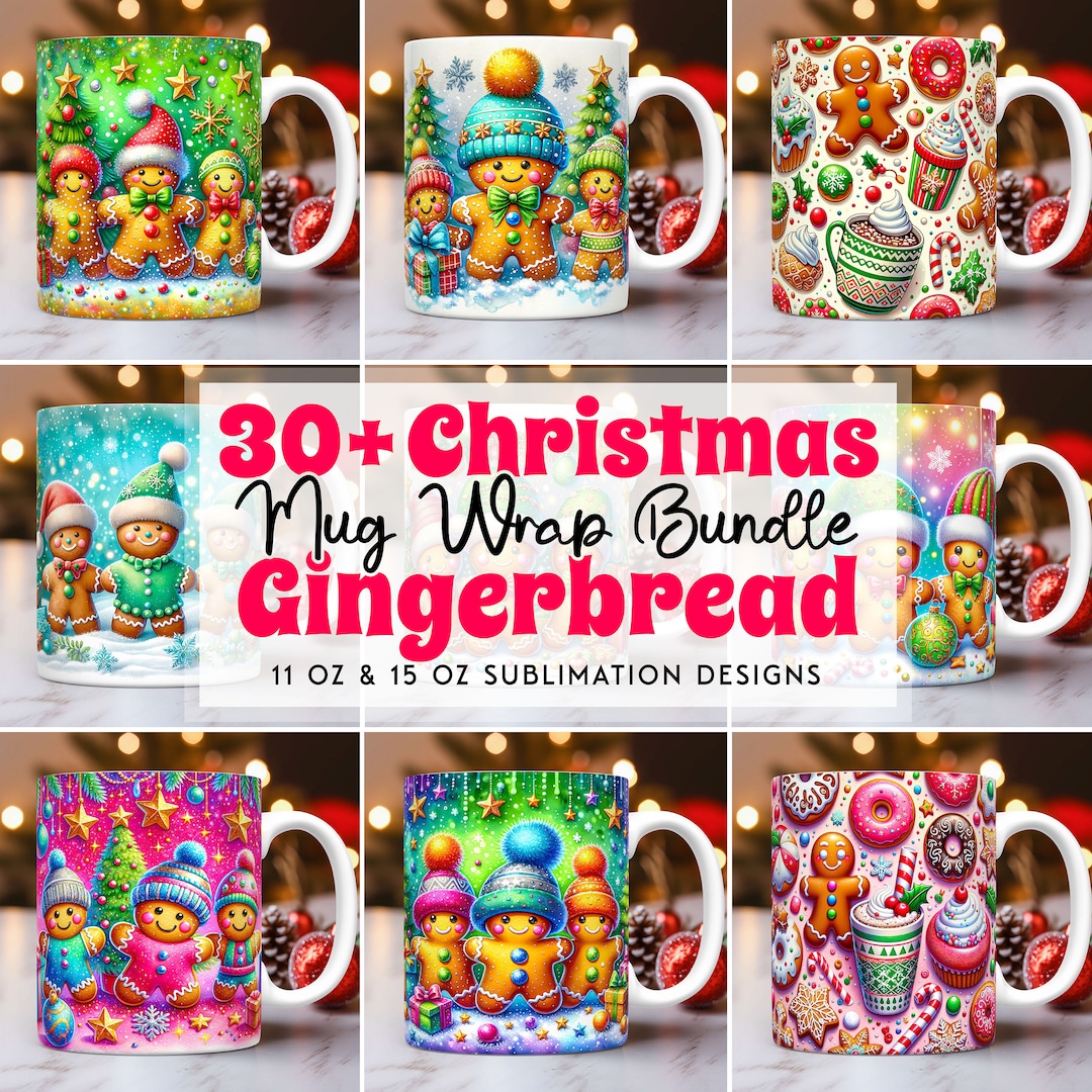 Christmas Gingerbread Mug Wrap Bundle, Gingerbread Man Mug Wrap ...