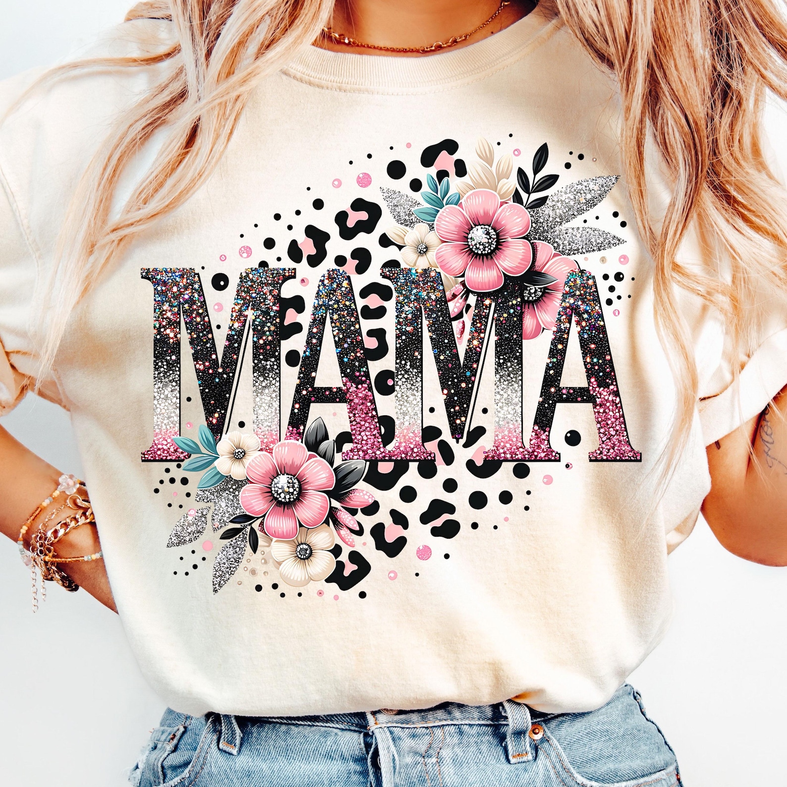 Glitter Pink Mama Png, Mothers Day Png, Floral Mama Varsity Png, Retro ...