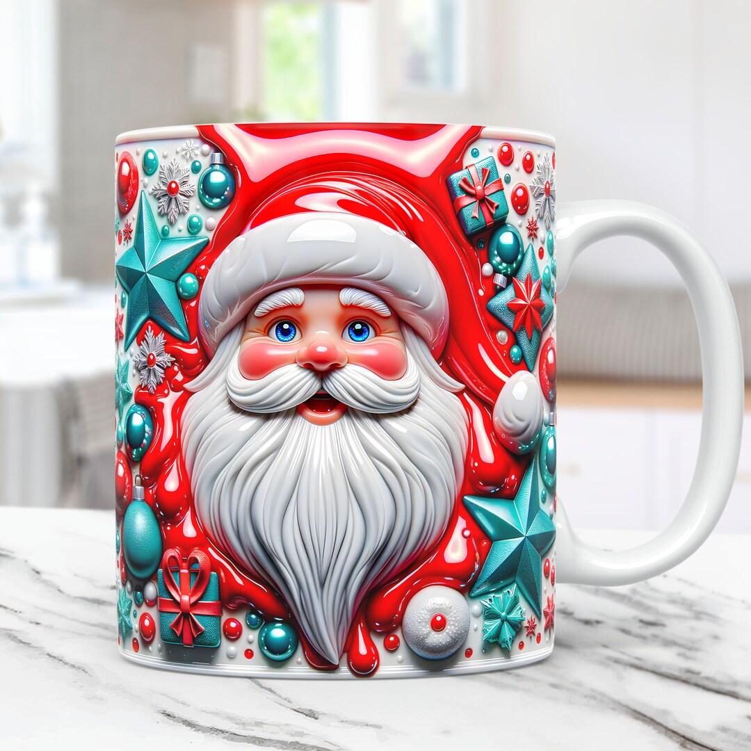 3D Santa Christmas Mug Wrap Santa Claus Mug Wrap Sublimation Design PNG ...