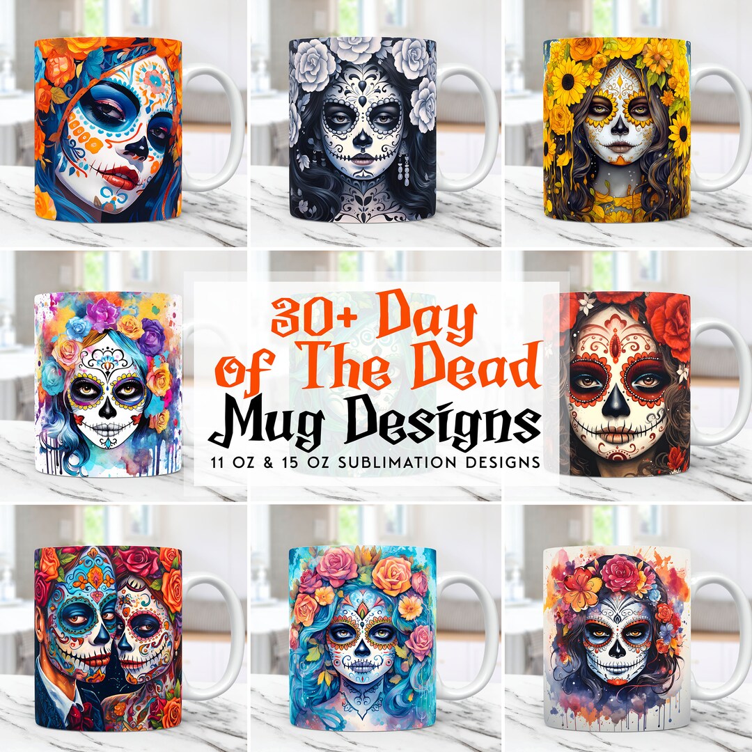 Paquete de envoltura de tazas del Día de los Muertos Diseños de ...