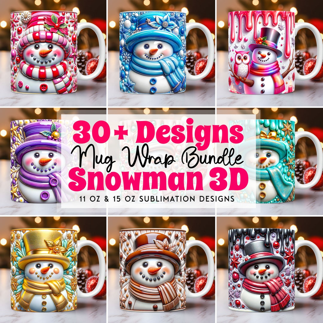 3D Snowman Mug Wrap Christmas Bundle Mug Wrap Sublimation Designs PNG ...