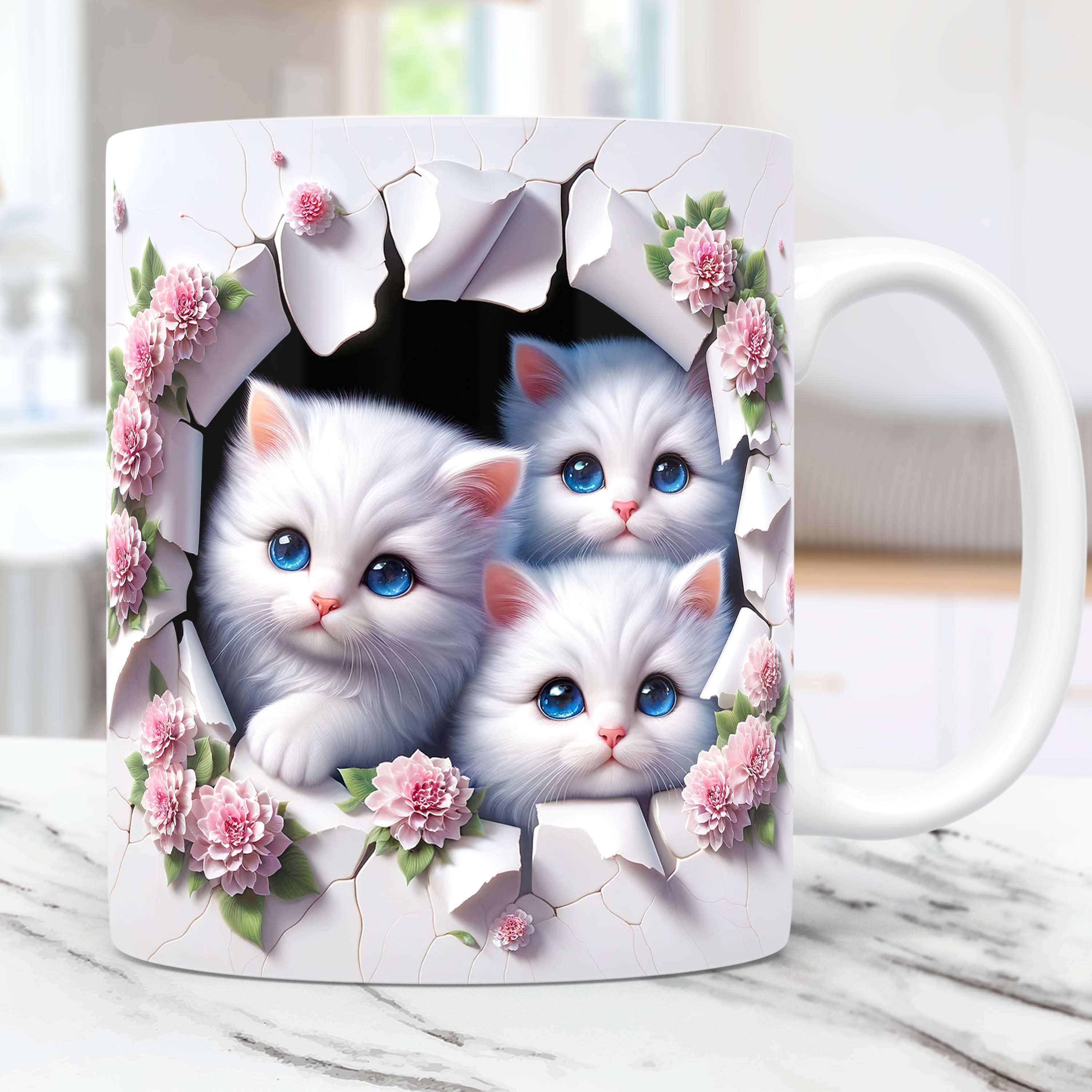 3D Kittens Hole in A Wall Mug Wrap 3D White Cat Mug Wrap - Etsy Australia