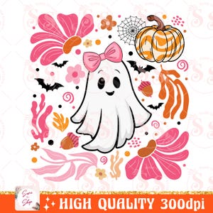 Halloween Pink Ghost Png, Boho Floral Fall Png, Leopard Pink Pumpkin ...