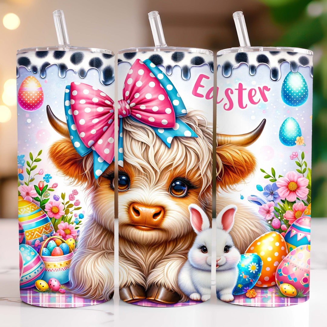 Highland Cow Easter Tumbler Wrap, 20 Oz Tumbler PNG Sublimation Design ...