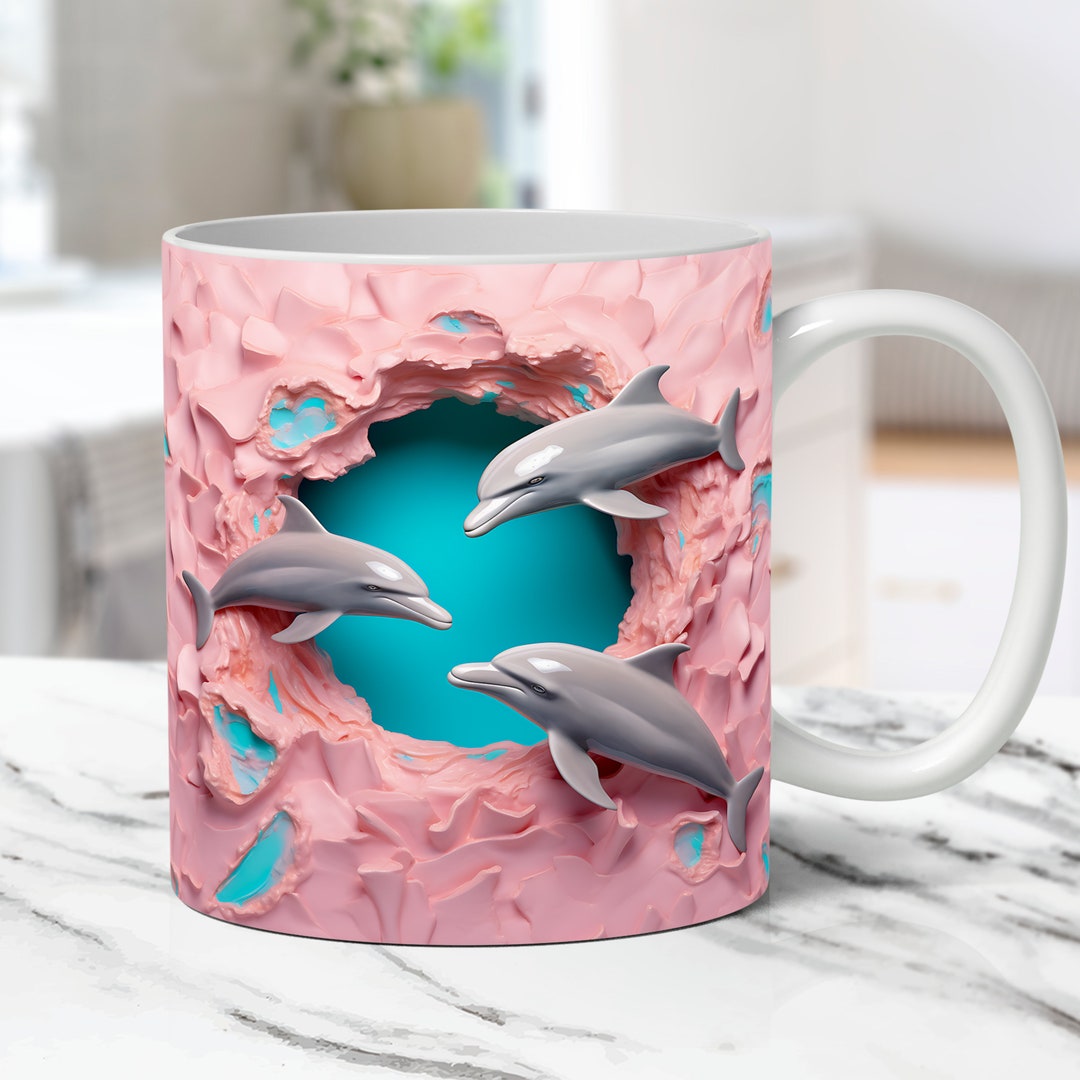 3D Dolphins Mug Wrap, Hole in A Wall Mug Wrap Sublimation Design PNG ...