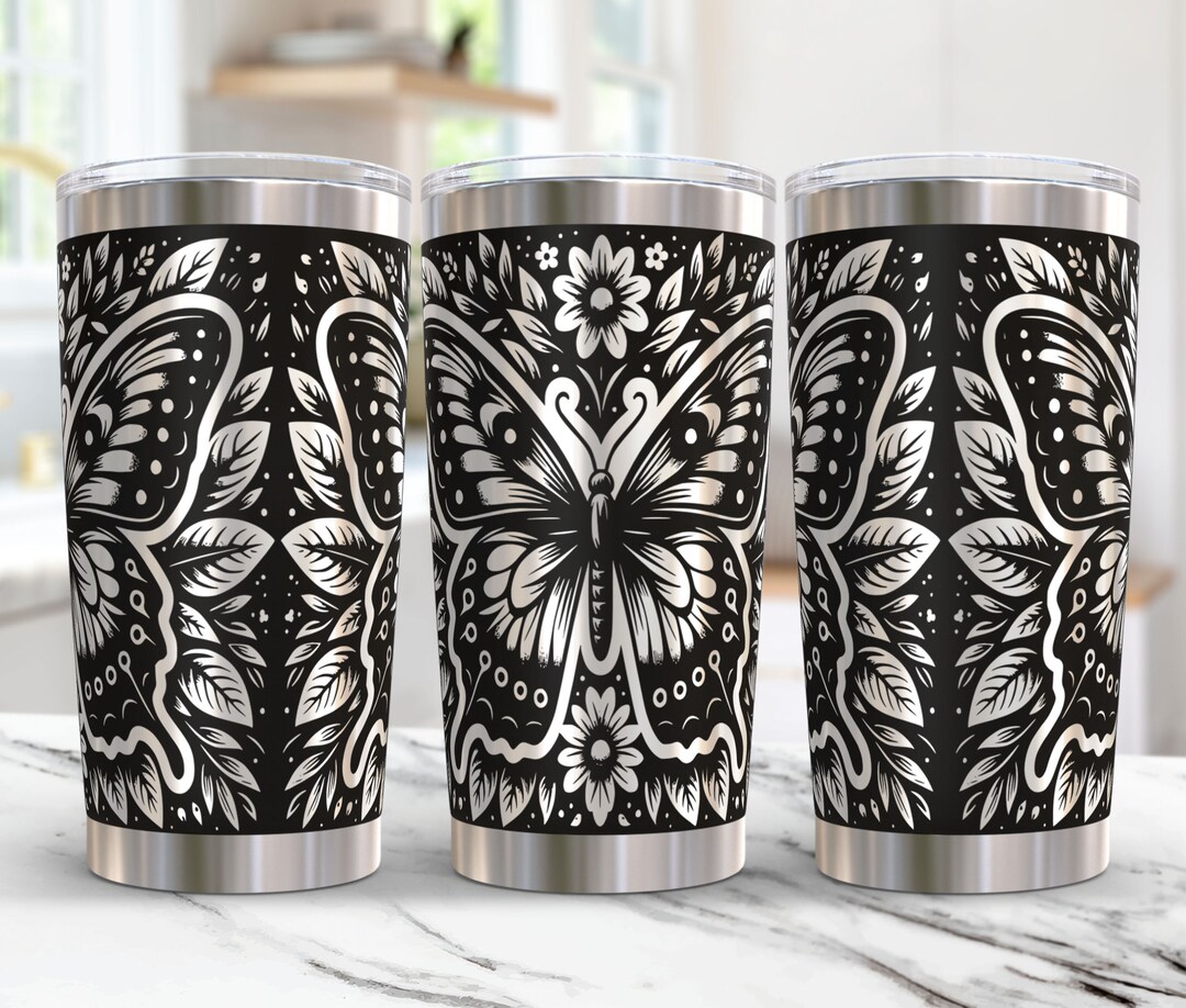 Floral Butterfly Tumbler Wrap Laser Svg, 20 Oz Laser Engraved Tumbler ...