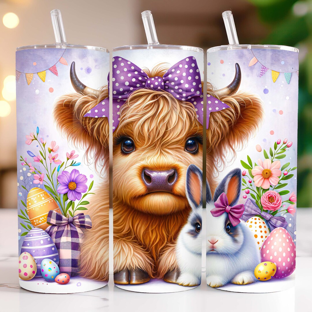 Highland Cow Easter Tumbler Wrap, Highland Cow Happy Easter Day Tumbler ...