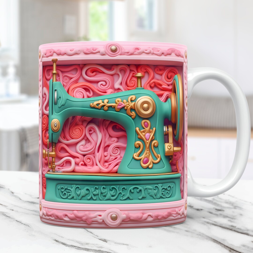 3D Sewing Mug Wrap, 3D Floral Sewing Mug Wrap Sublimation Design PNG ...