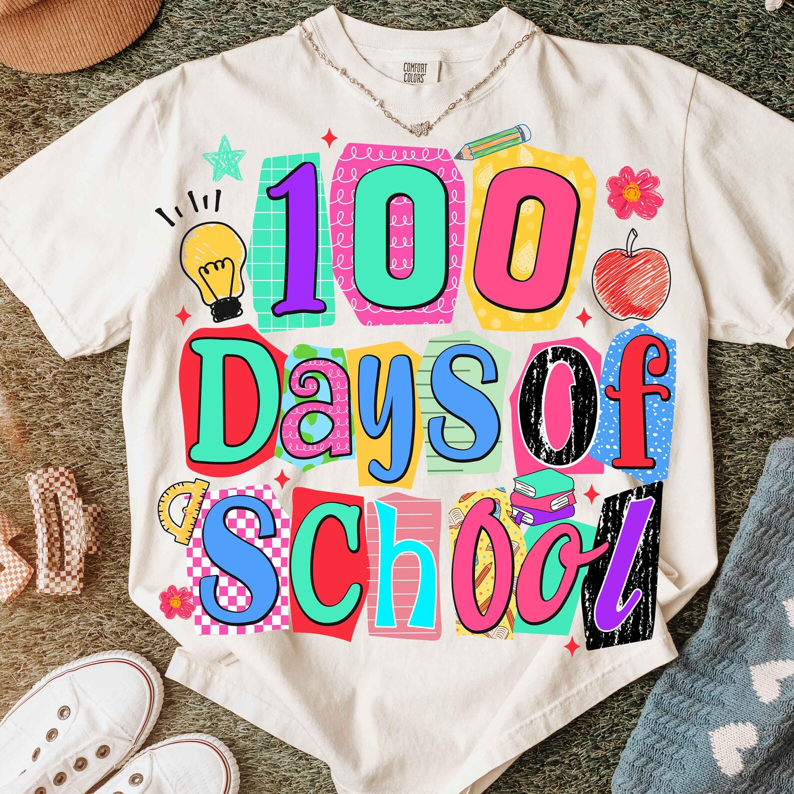 Preppy 100 Days of School Png, Retro Happy 100 Days Png, 100 School ...