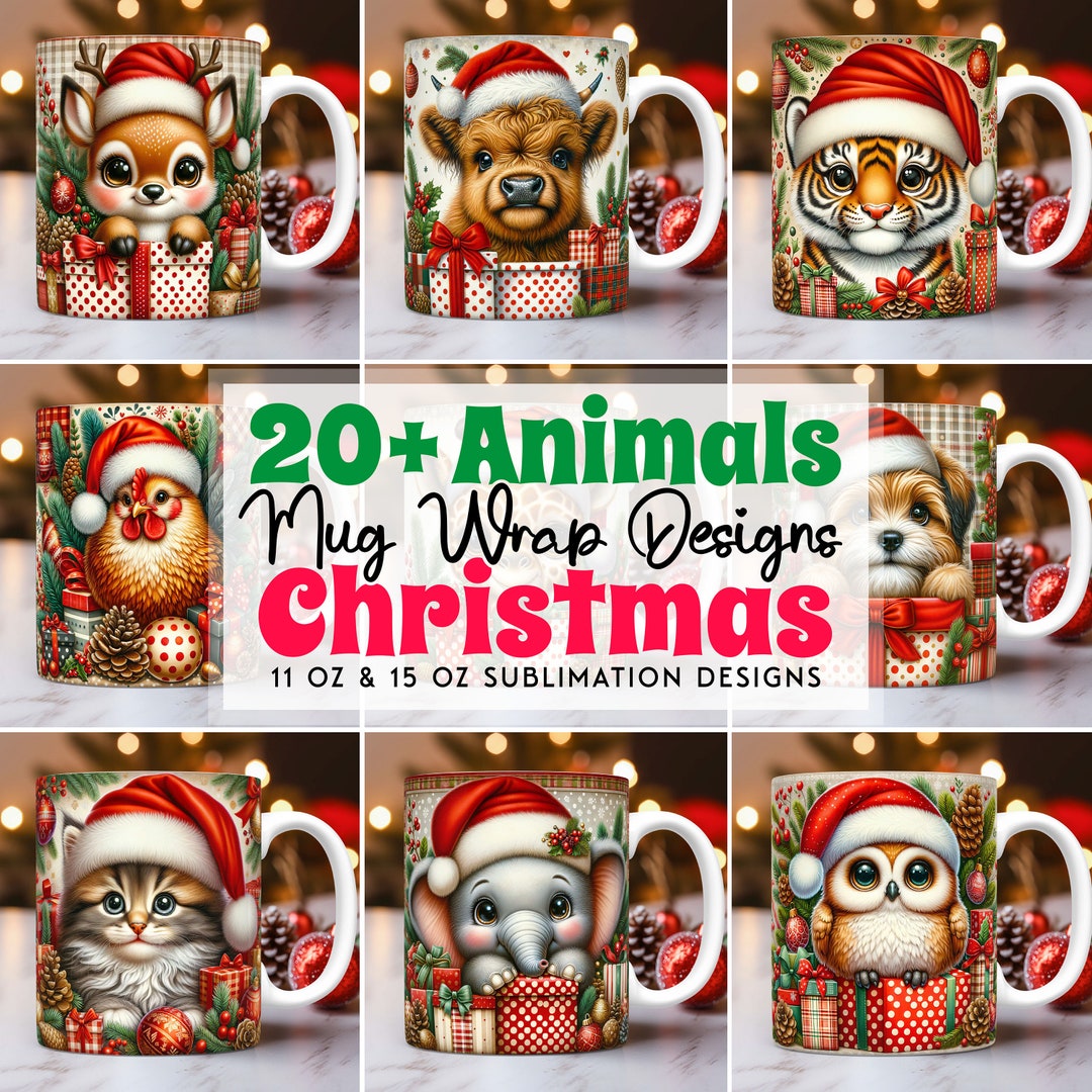 Christmas Animals Mug Wrap Bundle Christmas Mug Wrap Sublimation ...