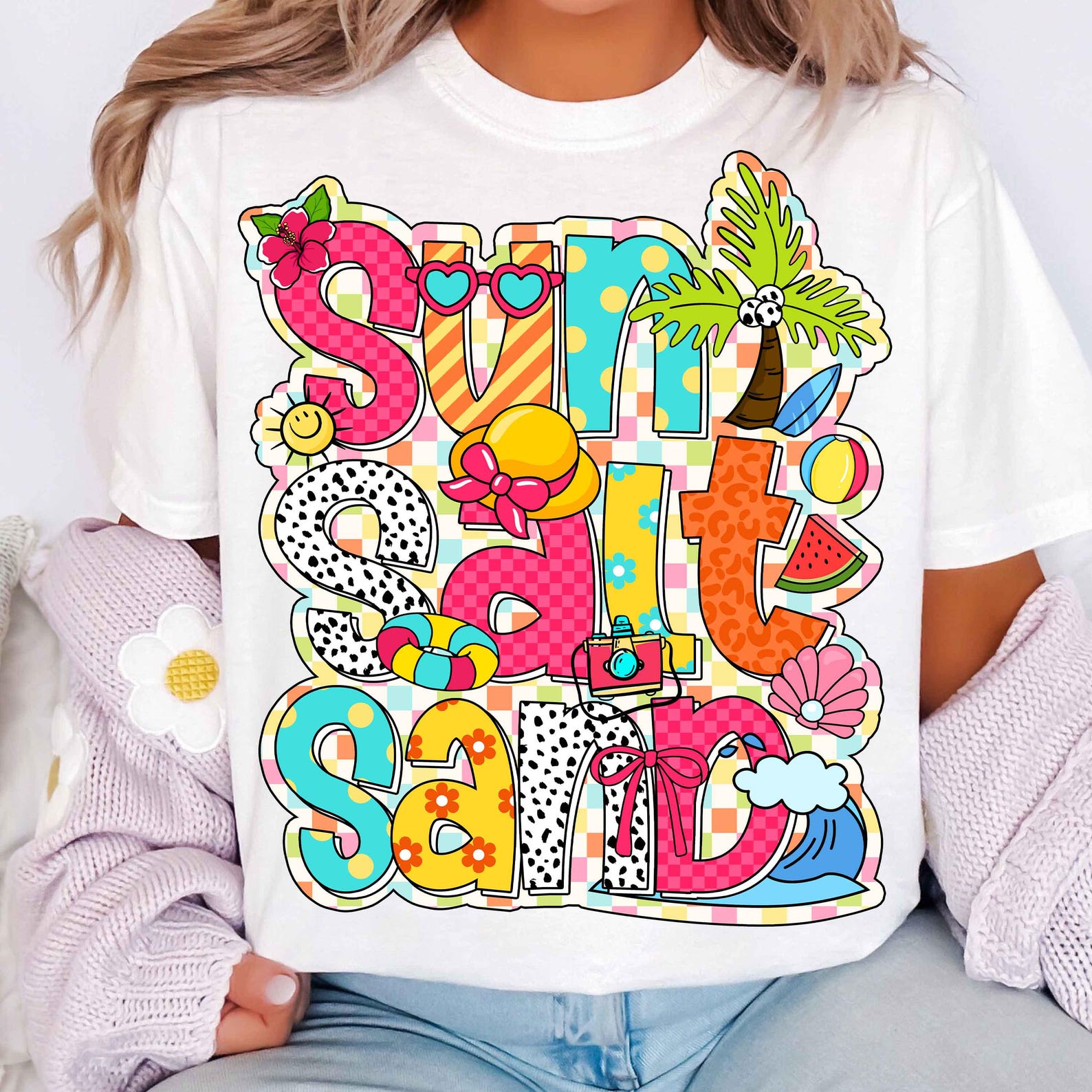 Sun Salt Sand Png, Retro Summer Png, Beach Png, Summer Checkered Png ...