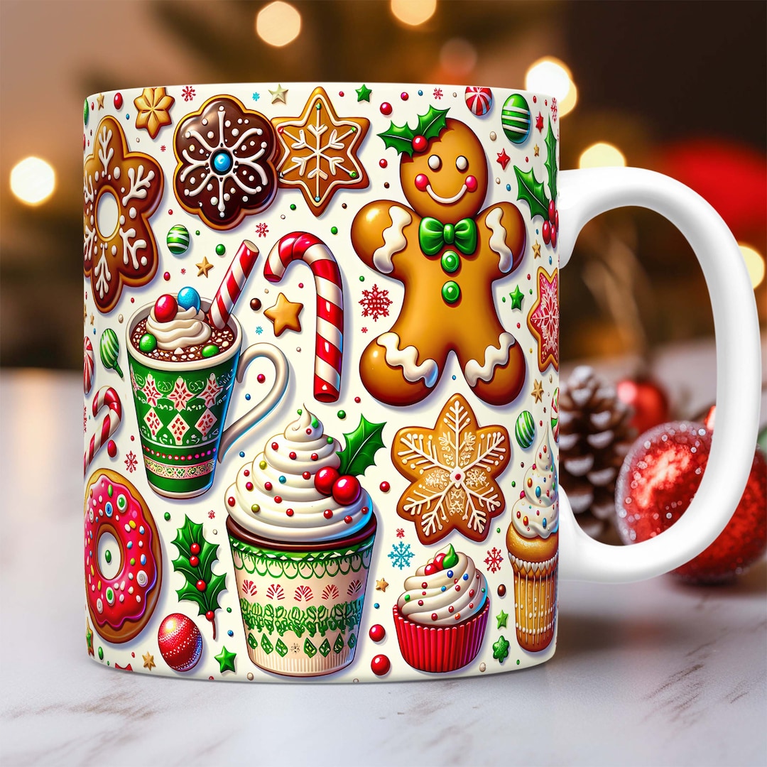 Gingerbread Christmas Mug Wrap, Gingerbread Man and Donuts Mug Wrap ...