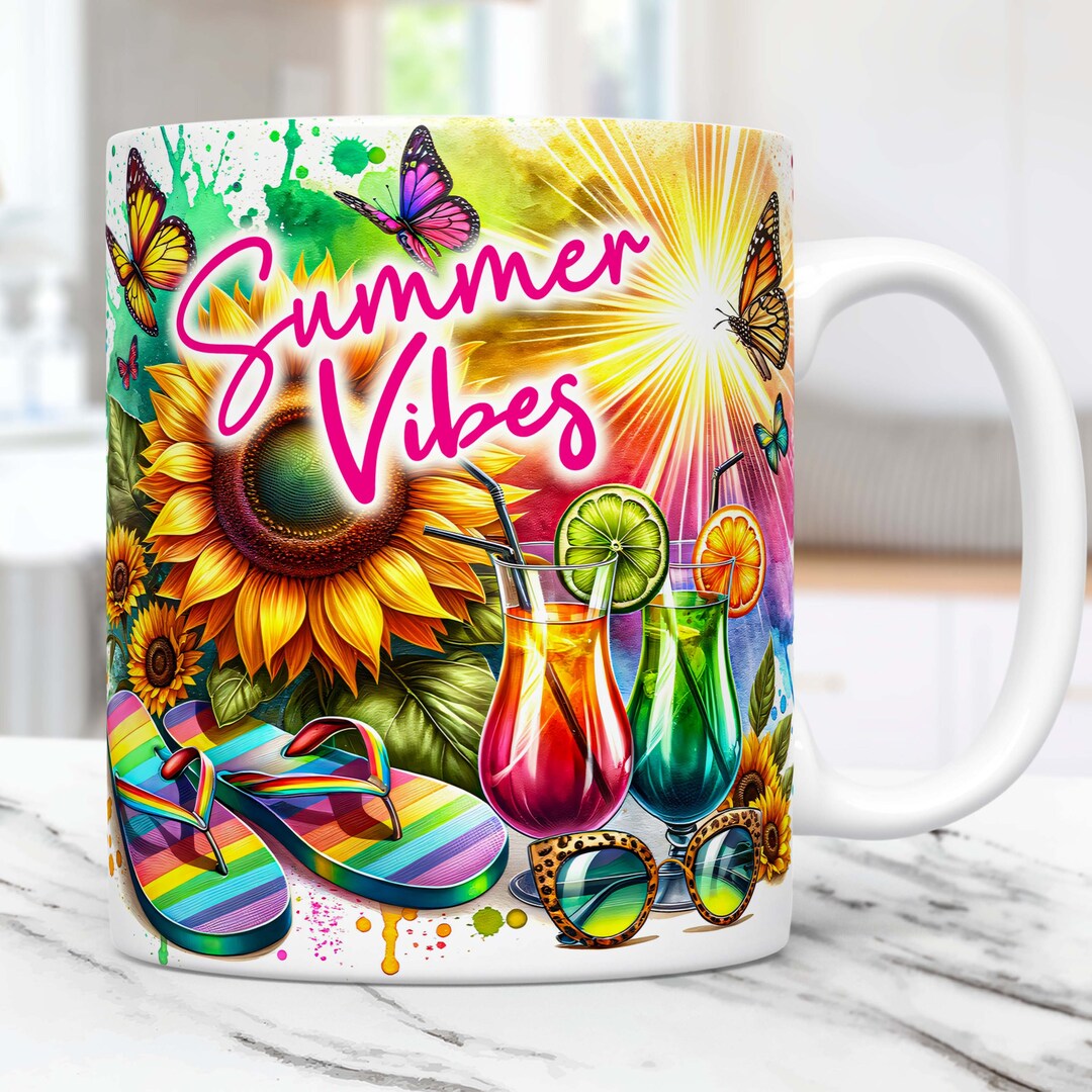 Summer Mug Wrap, Summer Vibes Mug Sublimation Design, 11oz & 15oz Mug ...