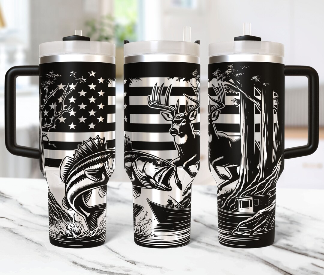 Fishing Tumbler Wrap Laser File Svg USA Flag 40oz Laser Engraved Tumbler Wrap Deer 40 Oz Hunting ...