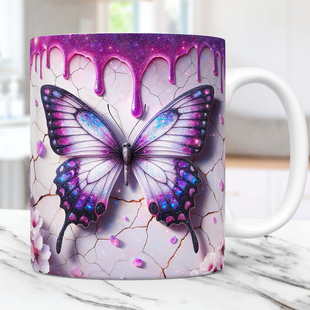 3D Butterfly Mug Wrap, 3D Crack in A Wall Mug Wrap, 11oz & 15oz Mug ...