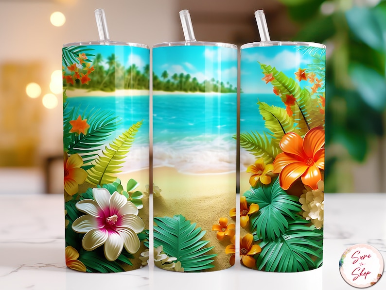 3D Hawaiian Beach Flower 20 Oz Tumbler Wrap Skinny Tumbler - Etsy