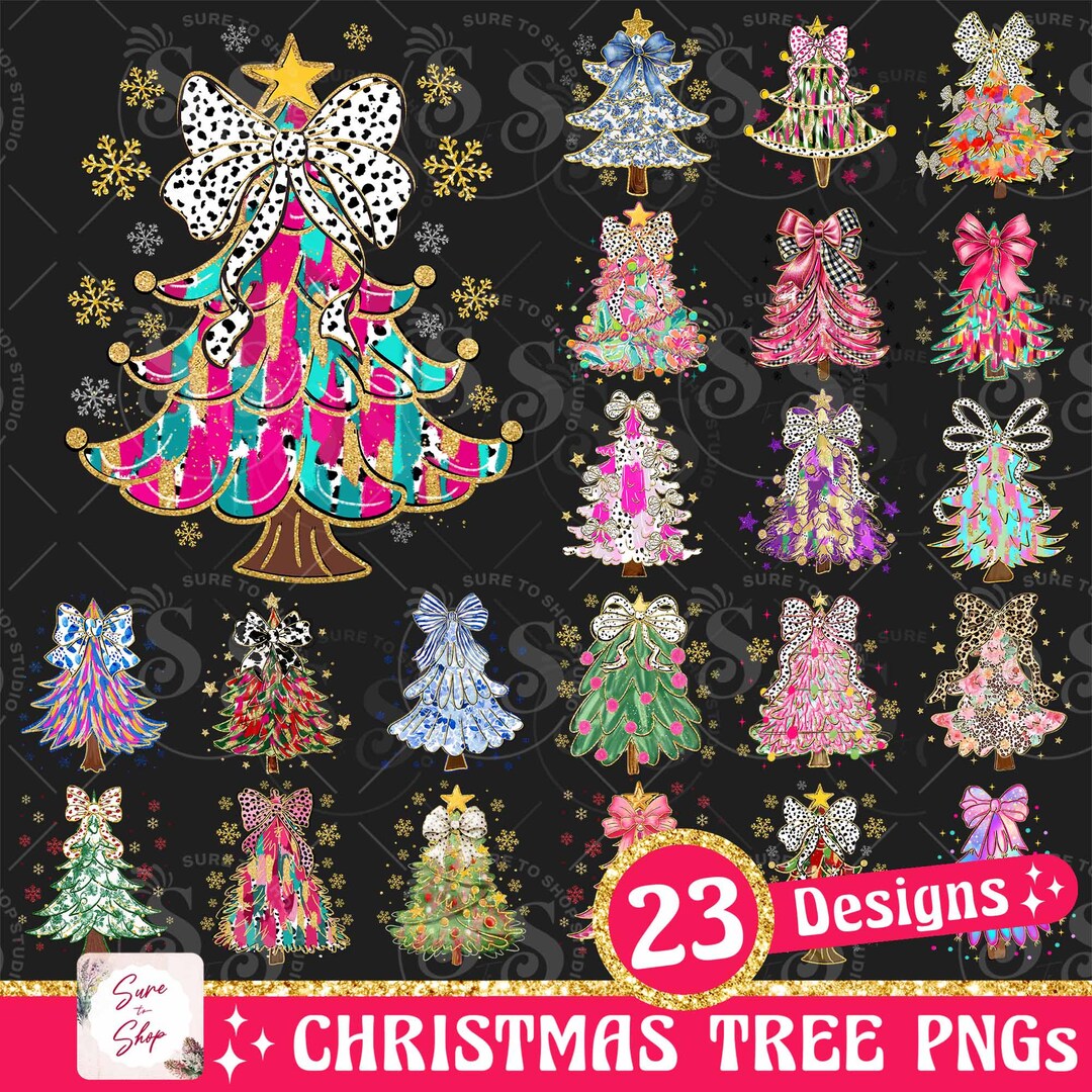Glitter Christmas Tree Bundle Png, Colorful Coquette Girly Christmas ...