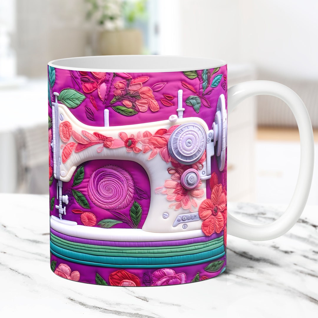 3D Sewing Mug Wrap, 3D Mug Wrap Sublimation Design PNG, 3D Floral 11oz ...