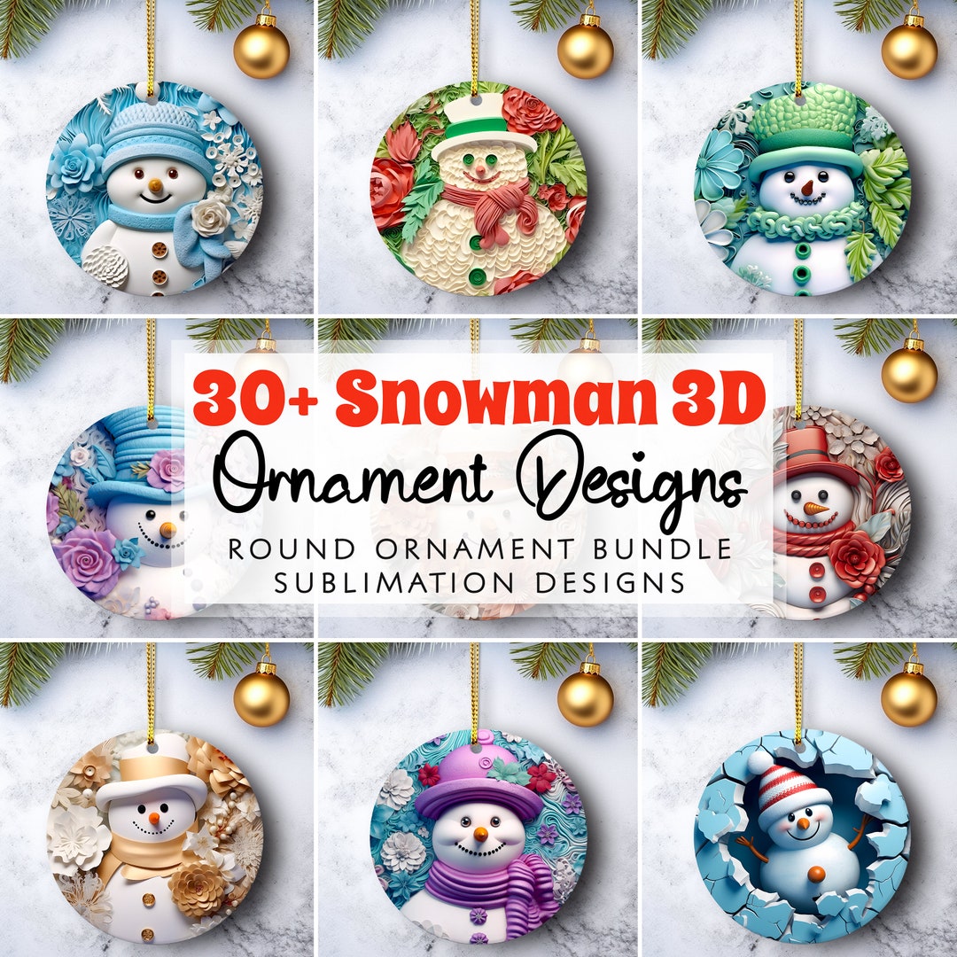 3D Snowman Christmas Ornament Bundle Sublimation Designs 3D Christmas ...