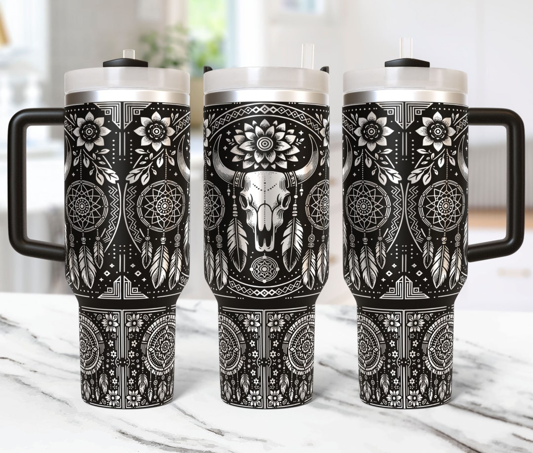 Boho Cow Skull Aztec Tumbler Wrap Laser Svg, 40oz Laser Engraved Bull ...