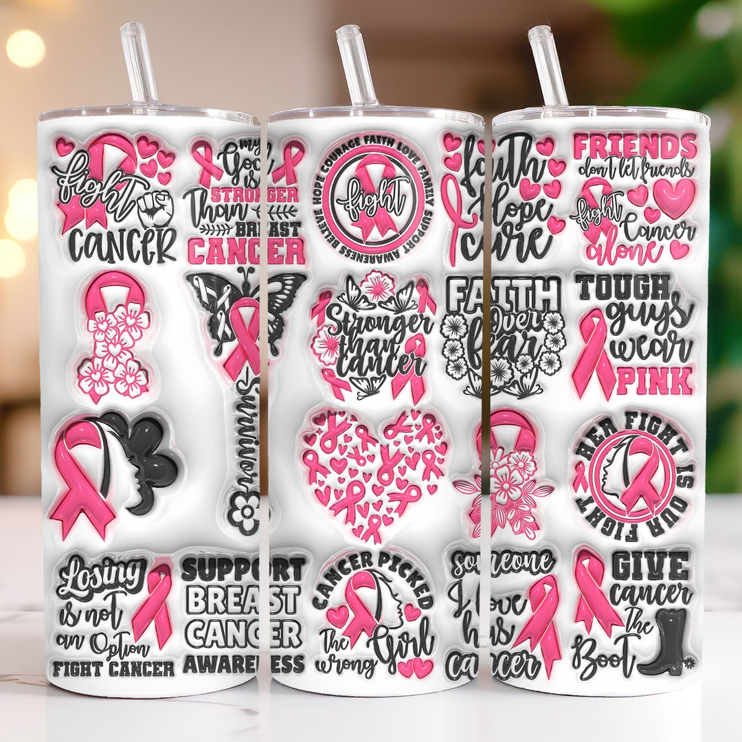 3D Breast Cancer Tumbler Wrap Inflated Pink Ribbon Breast Cancer ...