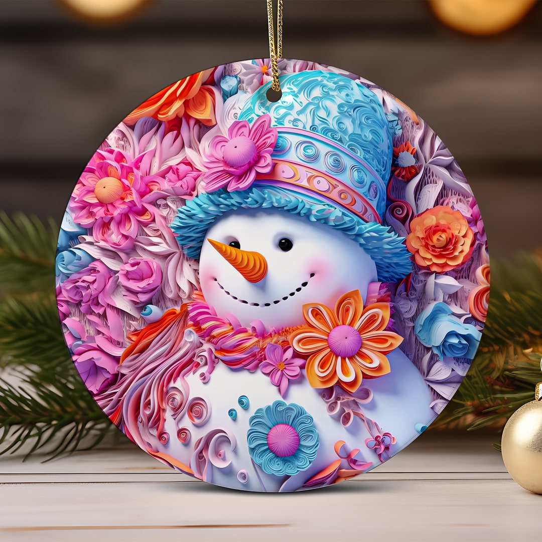 3D Christmas Snowman Ornament Sublimation Design 3D Christmas Round ...
