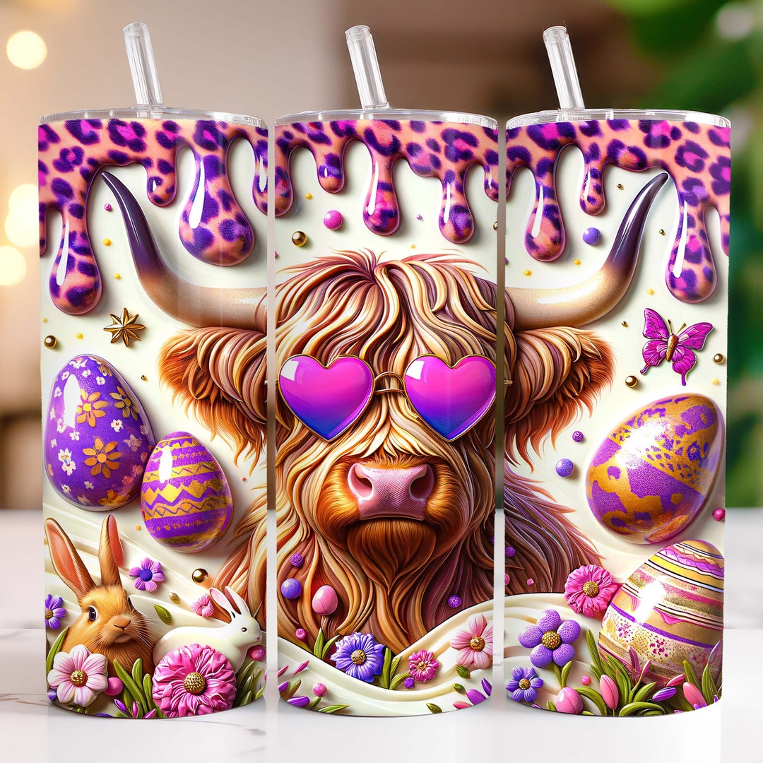 Highland Cow Easter Tumbler Wrap, 20 Oz Tumbler PNG Sublimation Design ...