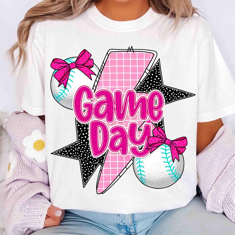 Retro Baseball Png, Pink Game Day Baseball PNG, Retro Checkered ...