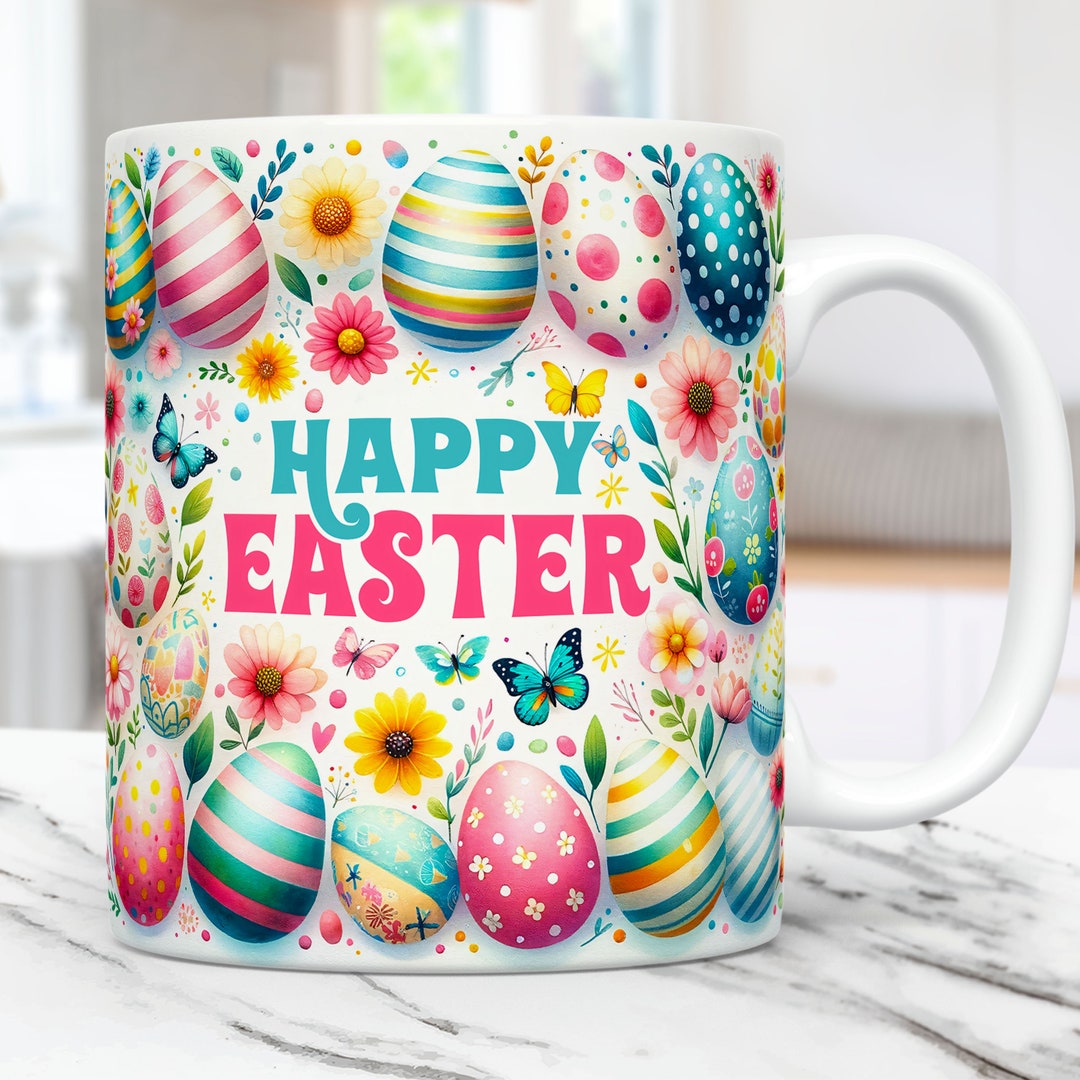 Happy Easter Mug Wrap Cute Mug Wrap Sublimation Design PNG Easter Bunny ...