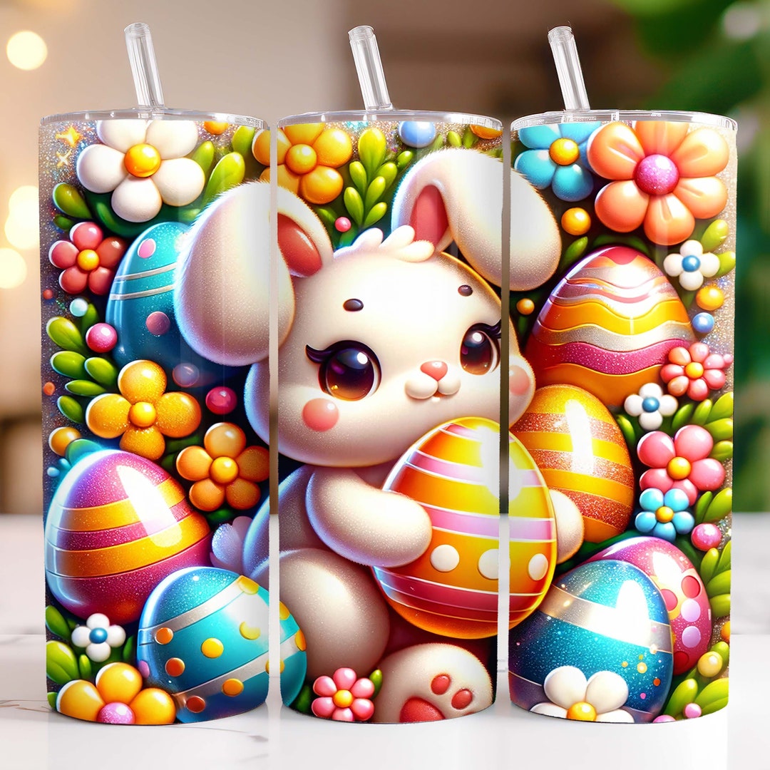 Easter Bunny Tumbler Wrap, 20 Oz Skinny Tumbler Sublimation Design, 3D ...