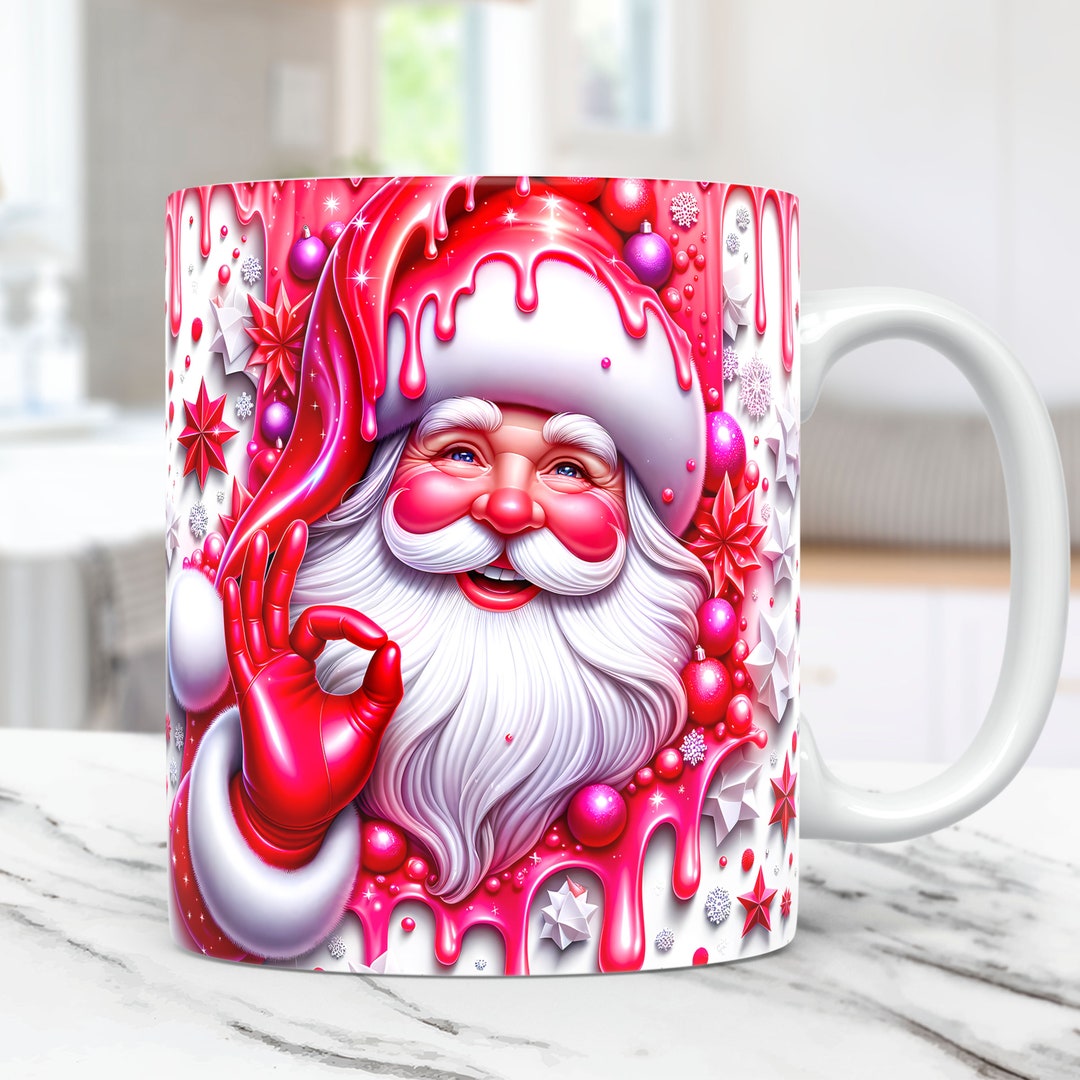 3D Santa Christmas Mug Wrap 3D Cute Santa Claus Mug Wrap Sublimation ...