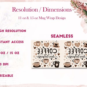 Coffee Mug Wrap, Cute Mug Wrap Sublimation Design PNG, 11oz and 15oz ...