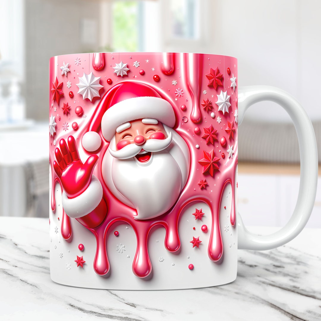 3D Santa Christmas Mug Wrap Cute Mug Wrap Sublimation Design PNG 3D ...