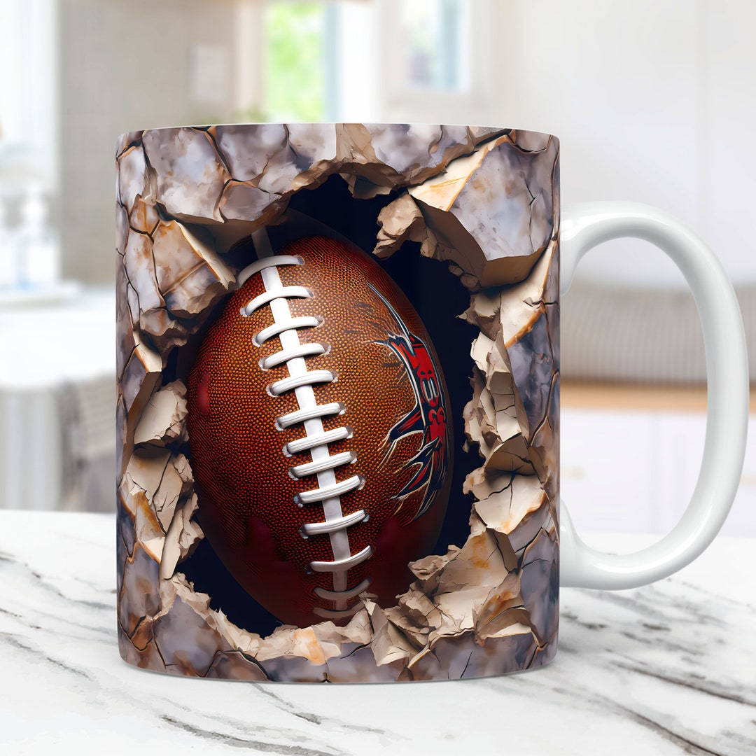 3D Football Mug Wrap, 3D Cracked Hole Football Mug Wrap Sublimation ...