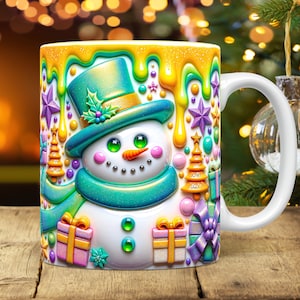 3D Snowman Mug Wrap Christmas Mug Wrap Sublimation Design 3D Inflated ...