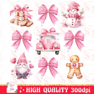 Coquette Pink Christmas Png, Pink Bow Christmas Png, Santa Png ...