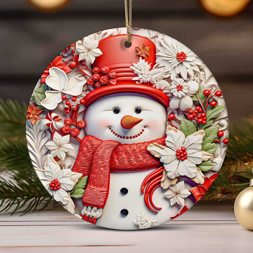 3D Snowman Christmas Ornament Sublimation Design 3D Christmas Round ...