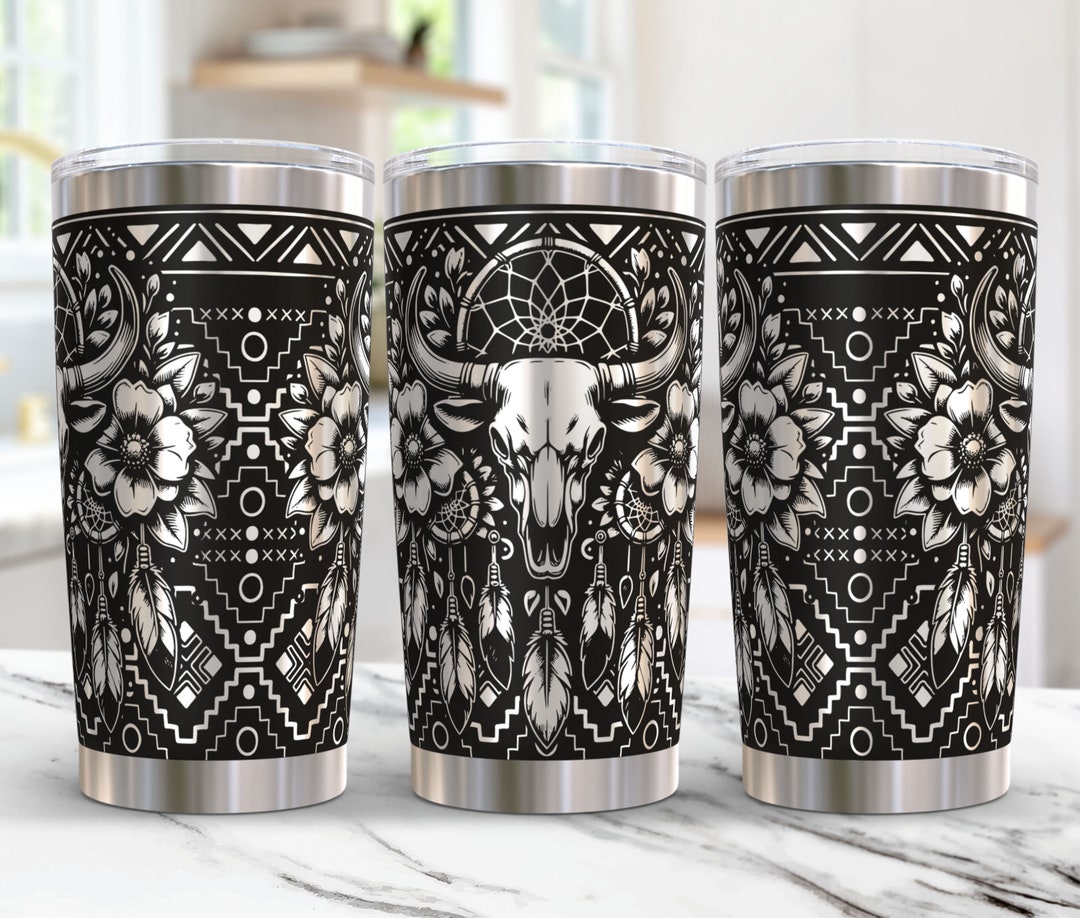 Boho Cow Skull Tumbler Wrap Laser Svg, 20oz Laser Engraved Bull Skull ...