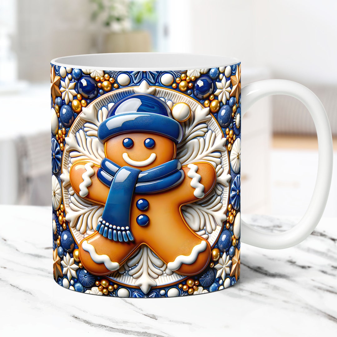 3D Gingerbread Mug Wrap Christmas Mug Wrap Inflated PNG Sublimation ...