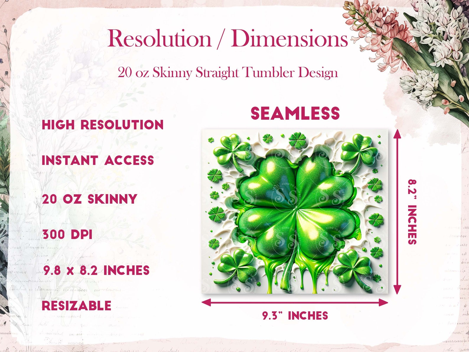 3D Clover St Patrick's Day Tumbler Wrap, 20 Oz Skinny Tumbler PNG ...