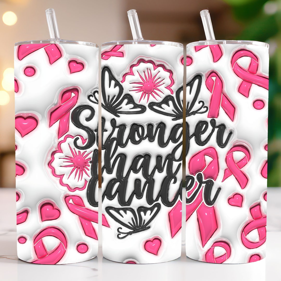 3D Breast Cancer Awareness Tumbler Wrap Inflated Pink Ribbon Breast ...