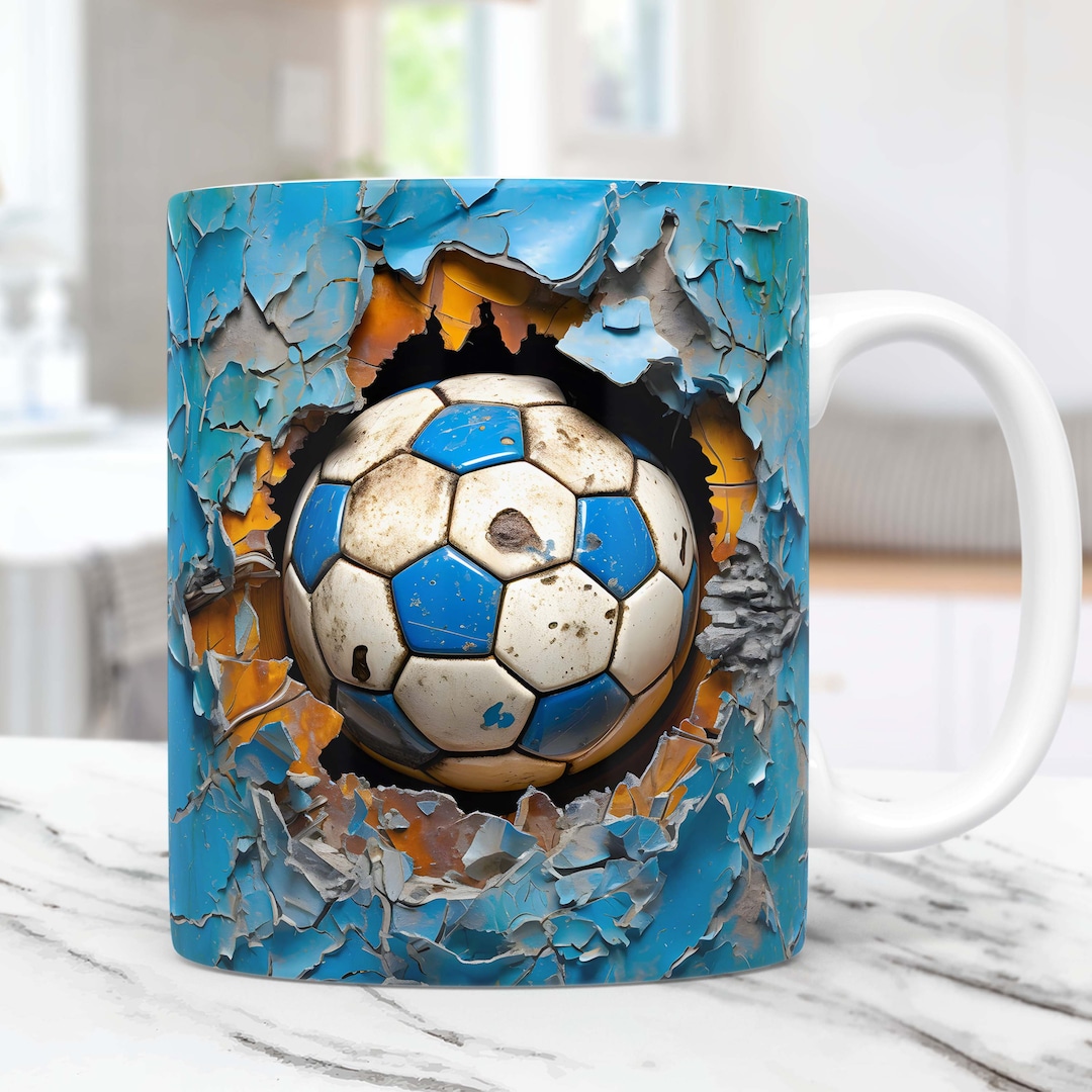 3D Soccer Ball Hole Mug Wrap, 3D Mug Wrap Sublimation Design PNG, 3D ...