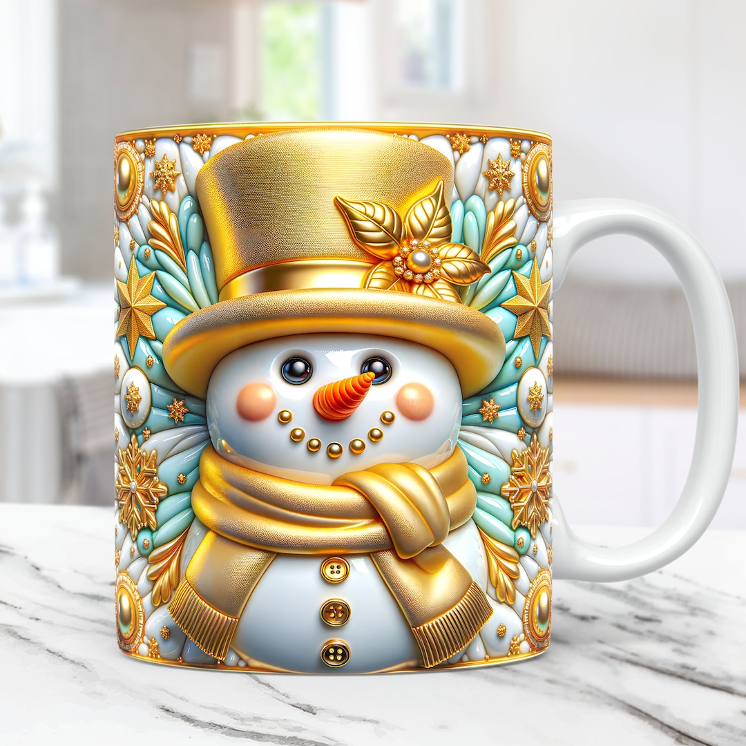 3D Snowman Mug Wrap Christmas Mug Wrap Inflated Sublimation Design PNG ...